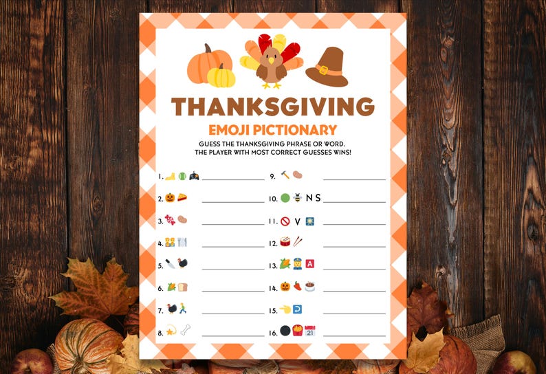 Thanksgiving Emoji Pictionary Game, Friendsgiving Party Games, Fall ...