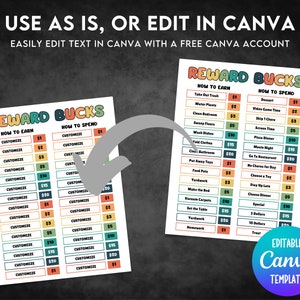 Editable Kids Reward Bucks, Mom Bucks, Chore Bucks, Play Money, Pretend ...