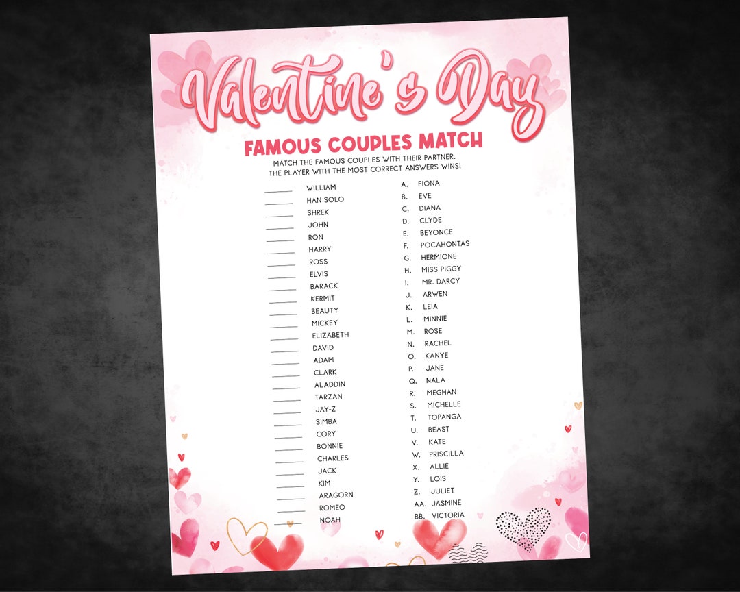 Valentine's Day Games, Famous Couples Match, Valentine's Fun Printable ...