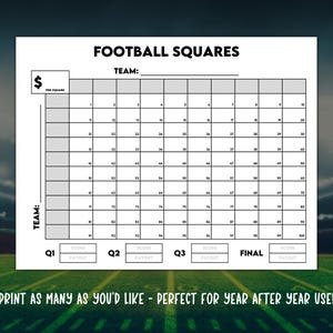 Football Squares Printable, Super Football Bowl Squares, Football ...