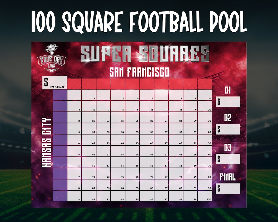 Football Squares Printable, Super Football Bowl Squares, Football ...