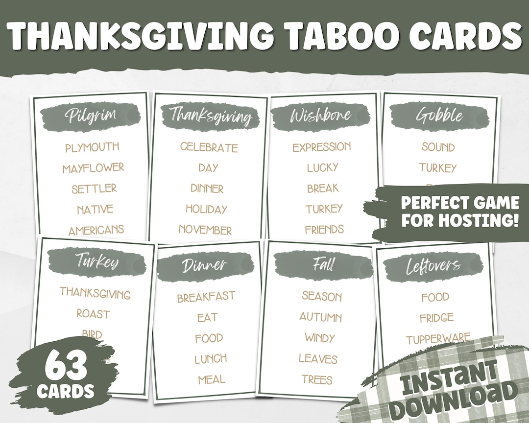 Thanksgiving Taboo Game Cards| Thanksgiving Printable Game ...