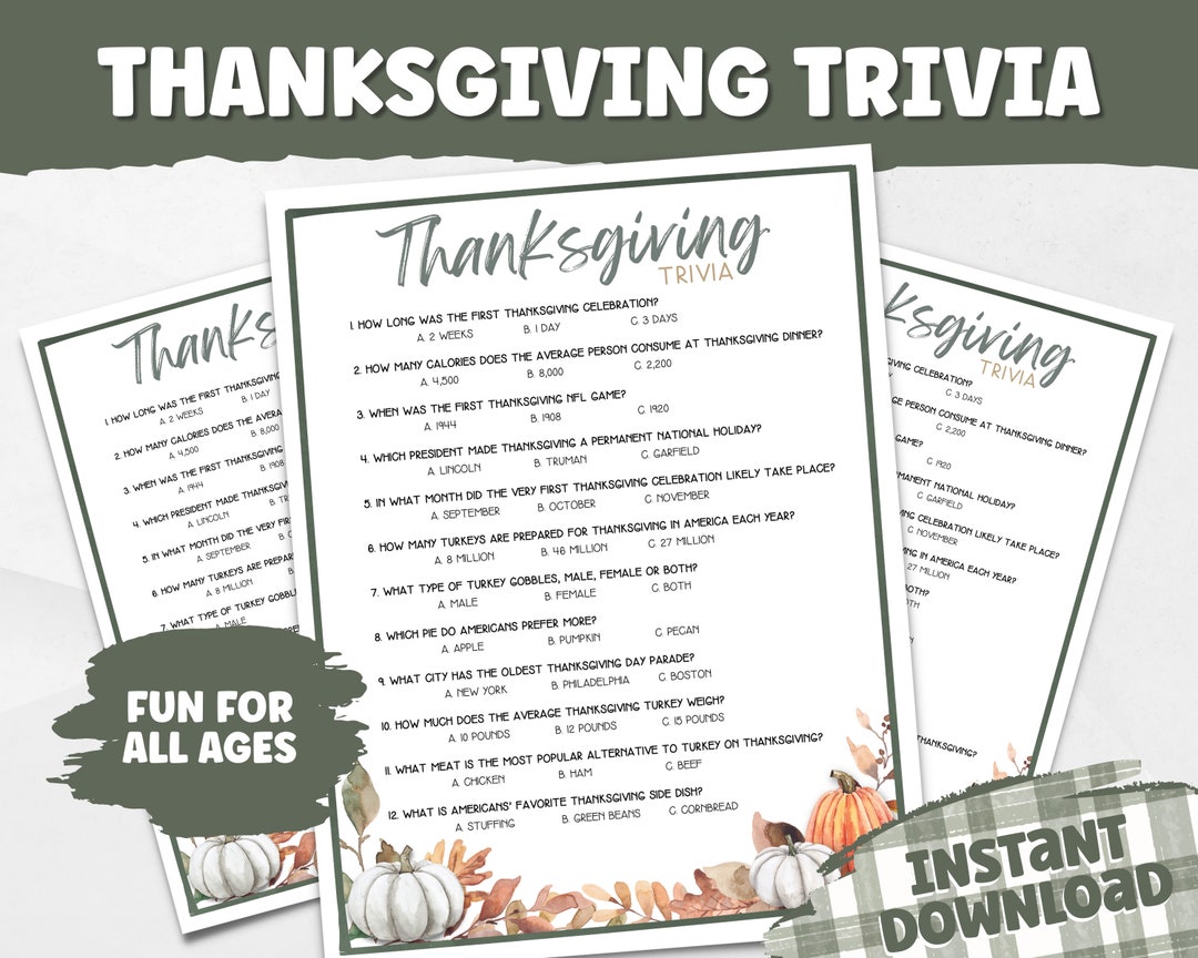 Thanksgiving Trivia Game | Thanksgiving Printable Games | Friendsgiving ...
