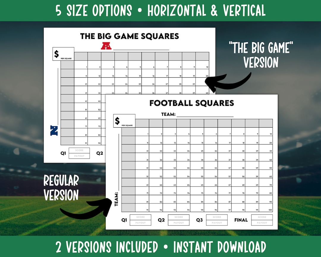 Football Squares Printable, Super Football Bowl Squares, Football ...