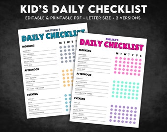 Editable Chore Chart for Kids Printable Kids Daily Responsibility Chart ...