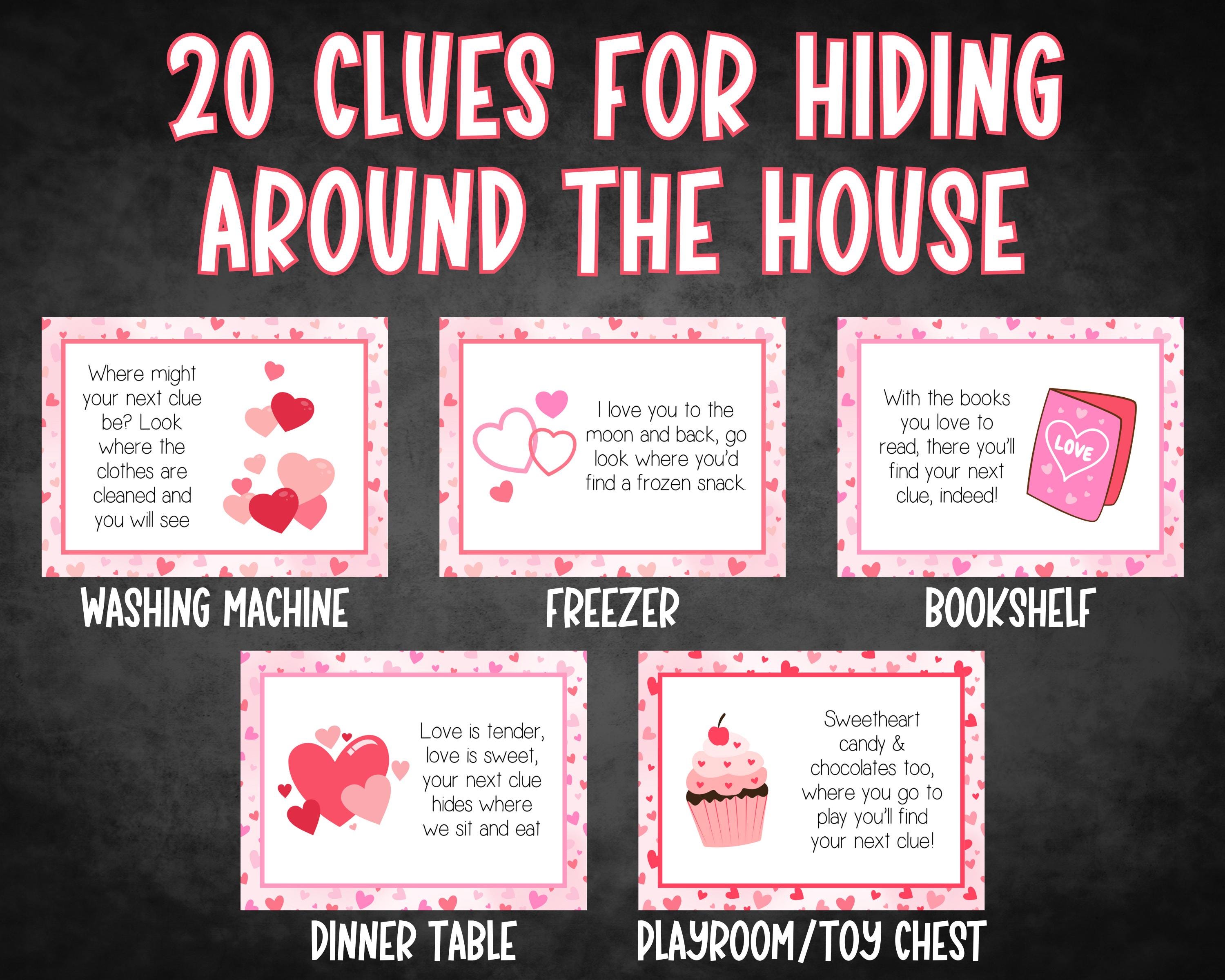 Valentines Day Treasure Hunt Clues, Valentines Scavenger Hunt ...