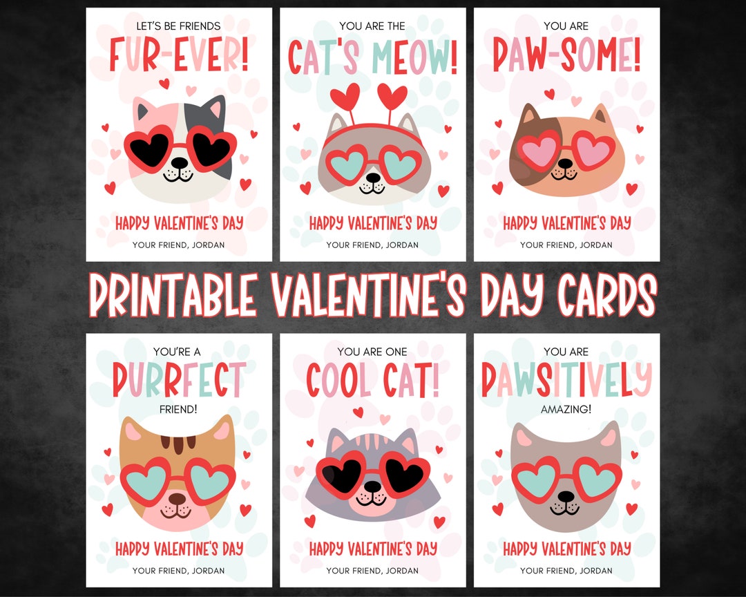 Cat Valentine's Day Cards, Printable Valentine's for Kids, Kids ...