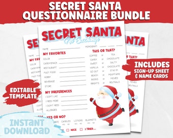 Secret Santa Questionnaire Printable for Holiday (Download Now) - Etsy