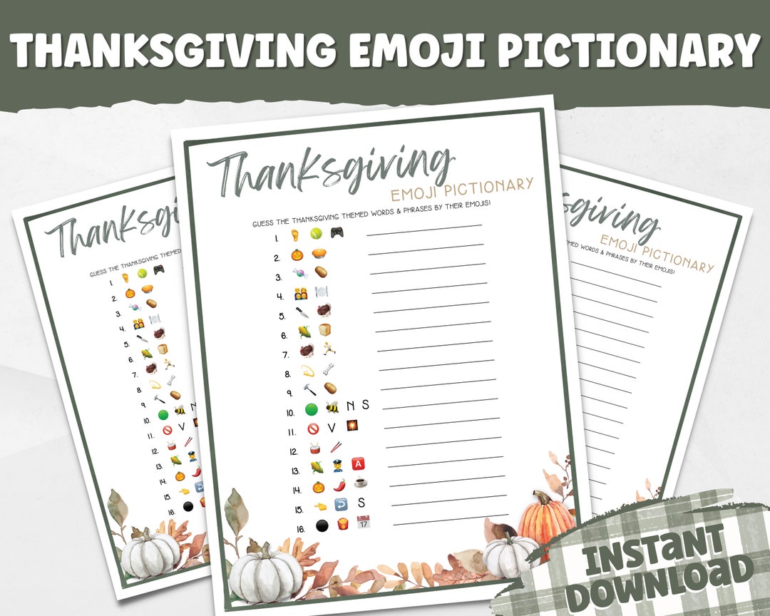 Thanksgiving Emoji Pictionary | Thanksgiving Printable Games ...