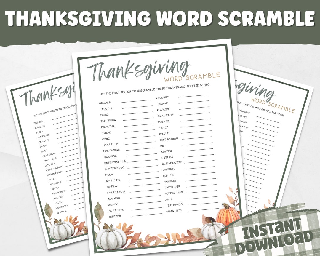 Thanksgiving Word Scramble Game | Thanksgiving Printable Games ...