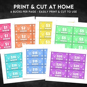 Editable Kids Reward Bucks, Mom Bucks, Chore Bucks, Play Money, Pretend ...