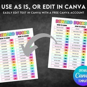 Editable Kids Reward Bucks, Mom Bucks, Chore Bucks, Play Money, Pretend ...