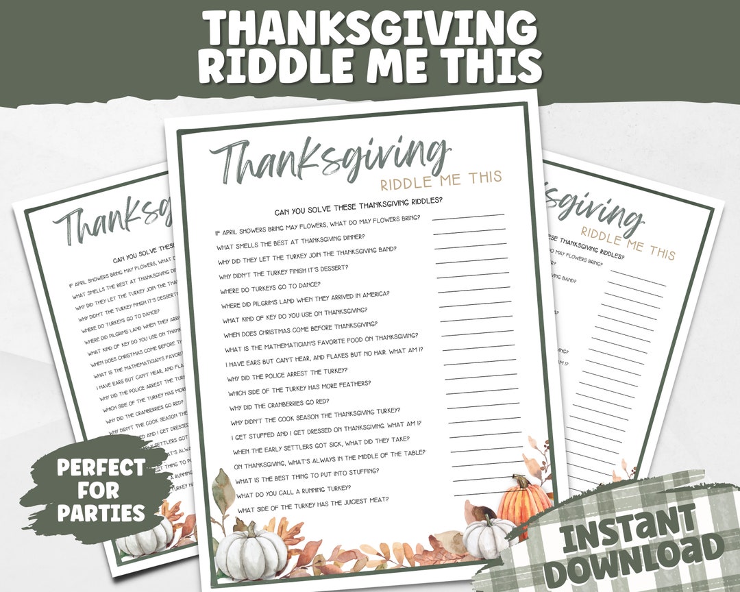 Thanksgiving Riddle Me This Trivia Game | Thanksgiving Printable Games ...