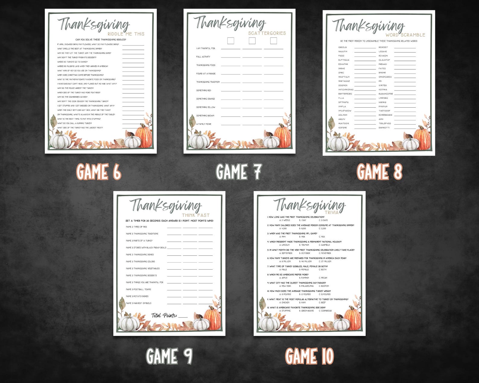 Thanksgiving Printable Games | Thanksgiving Games Bundle ...