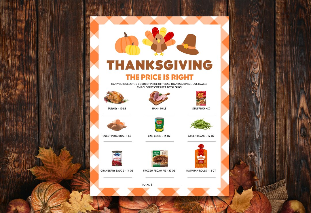 Thanksgiving Price is Right Printable, Fun Party Game for Family and ...