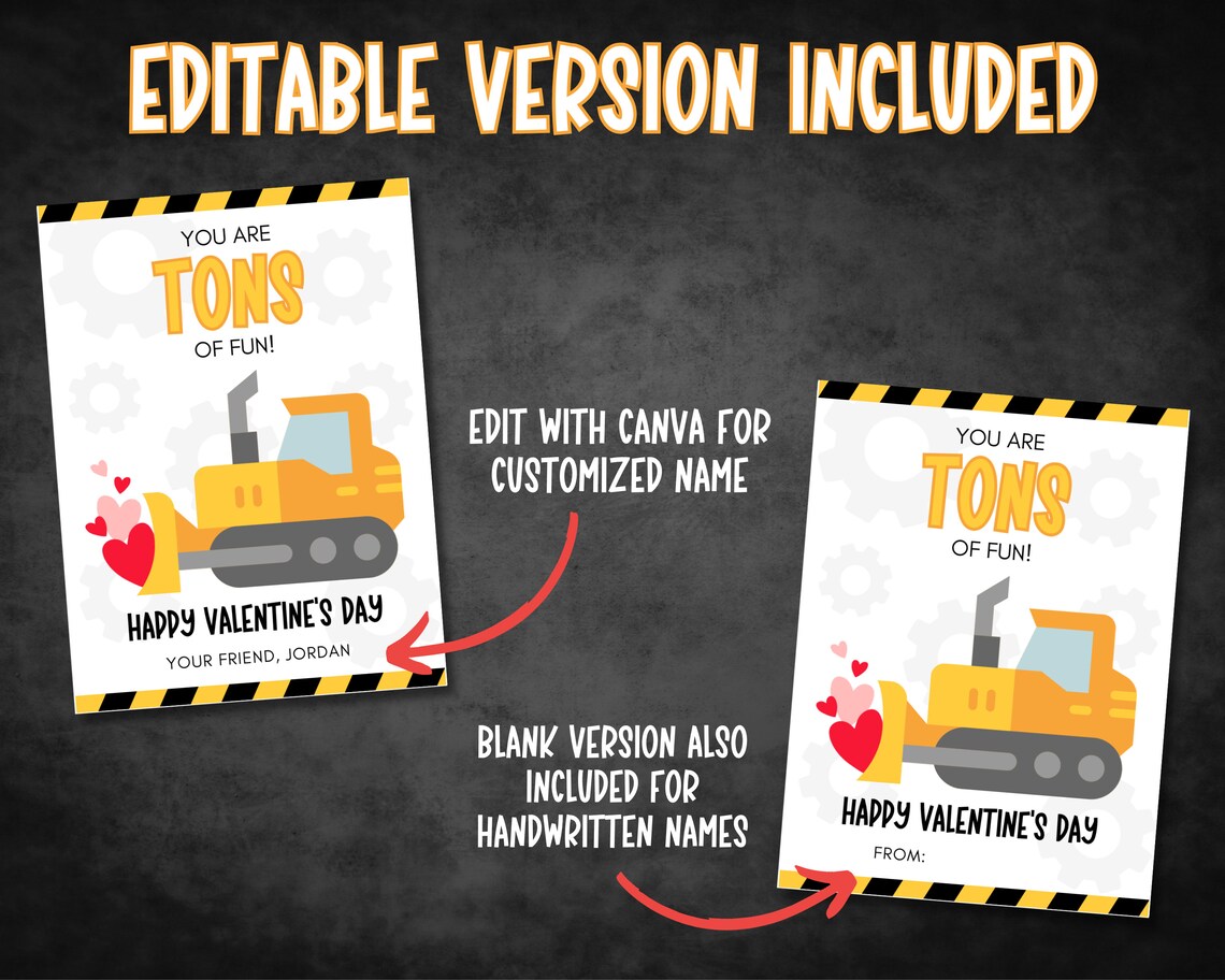 Construction Valentine's Day Cards, Printable Valentine's for Kids ...