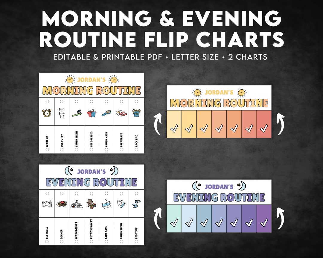 Kids Flip Routine Chart, Morning and Evening Editable Flip Routine ...