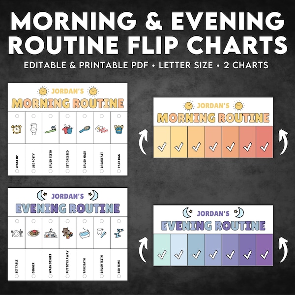 Kids Flip Routine Chart, Morning and Evening Editable Flip Routine - Etsy Kids Flip Routine Chart, Morning and Evening Editable Flip Routine - Etsy