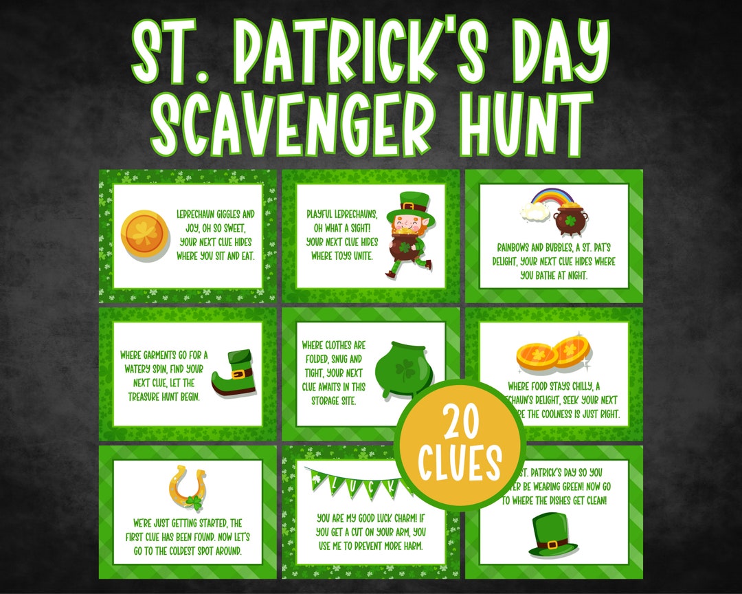 St Patricks Day Scavenger Hunt, St Patricks Day Treasure Hunt Printable ...