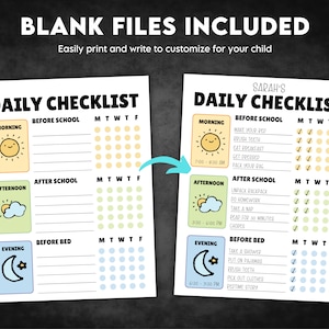 Kids Daily School Checklist Schedule Printable, Editable Chore Chart ...