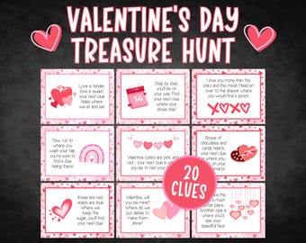 Valentines Day Scavenger Hunt for Kids, Valentines Treasure Hunt Clues ...