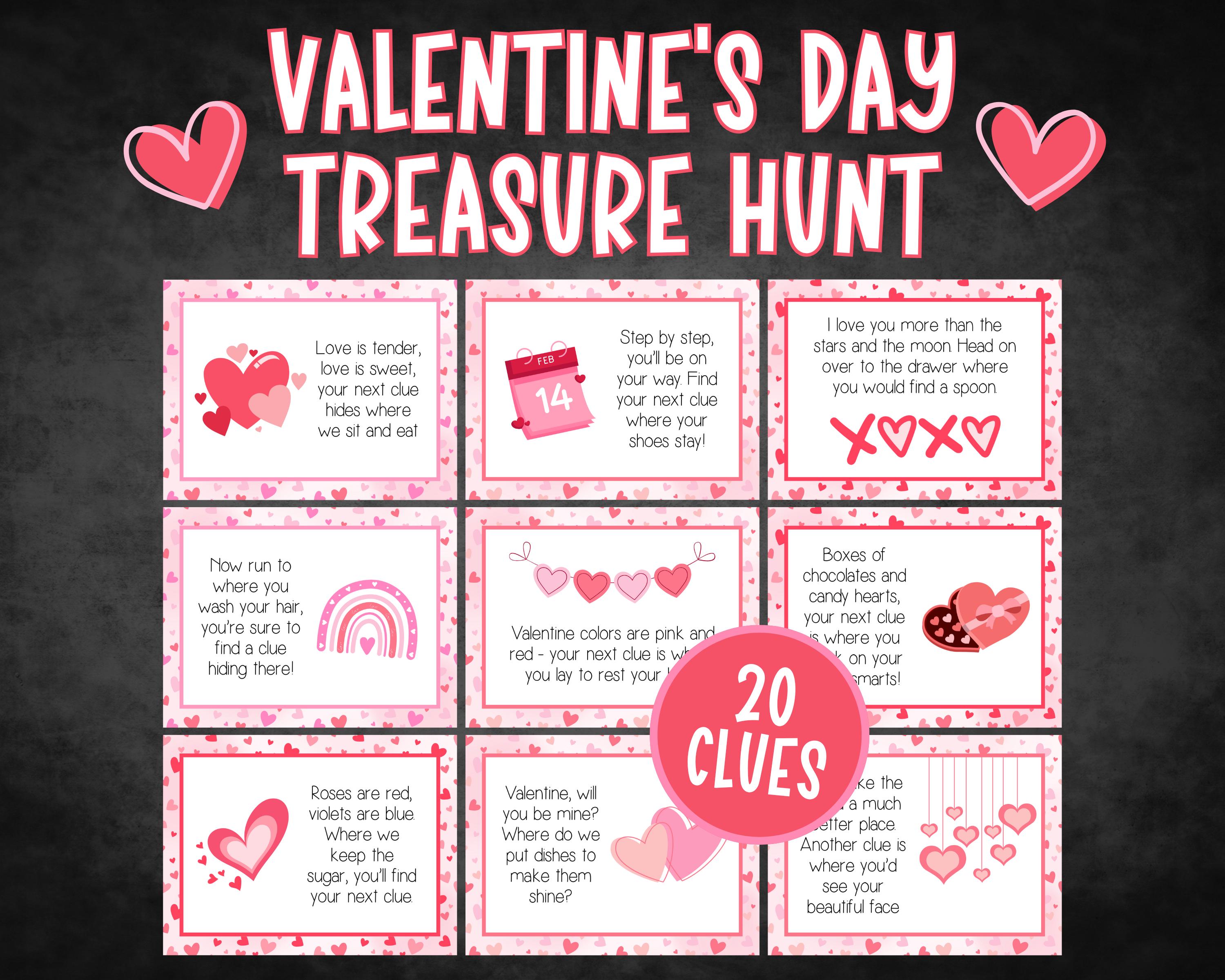 Valentines Day Treasure Hunt Clues, Valentines Scavenger Hunt ...