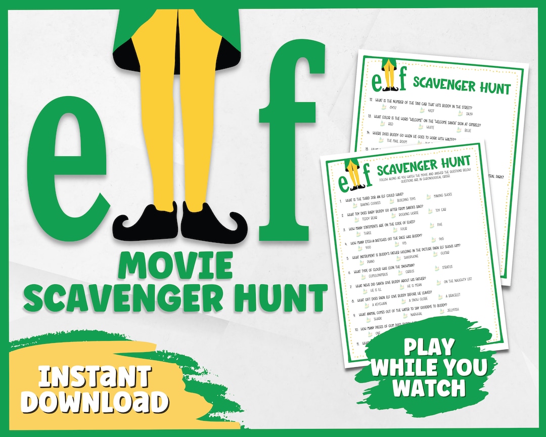 Elf Movie Scavenger Hunt Scavenger Hunt Christmas Game Printable ...