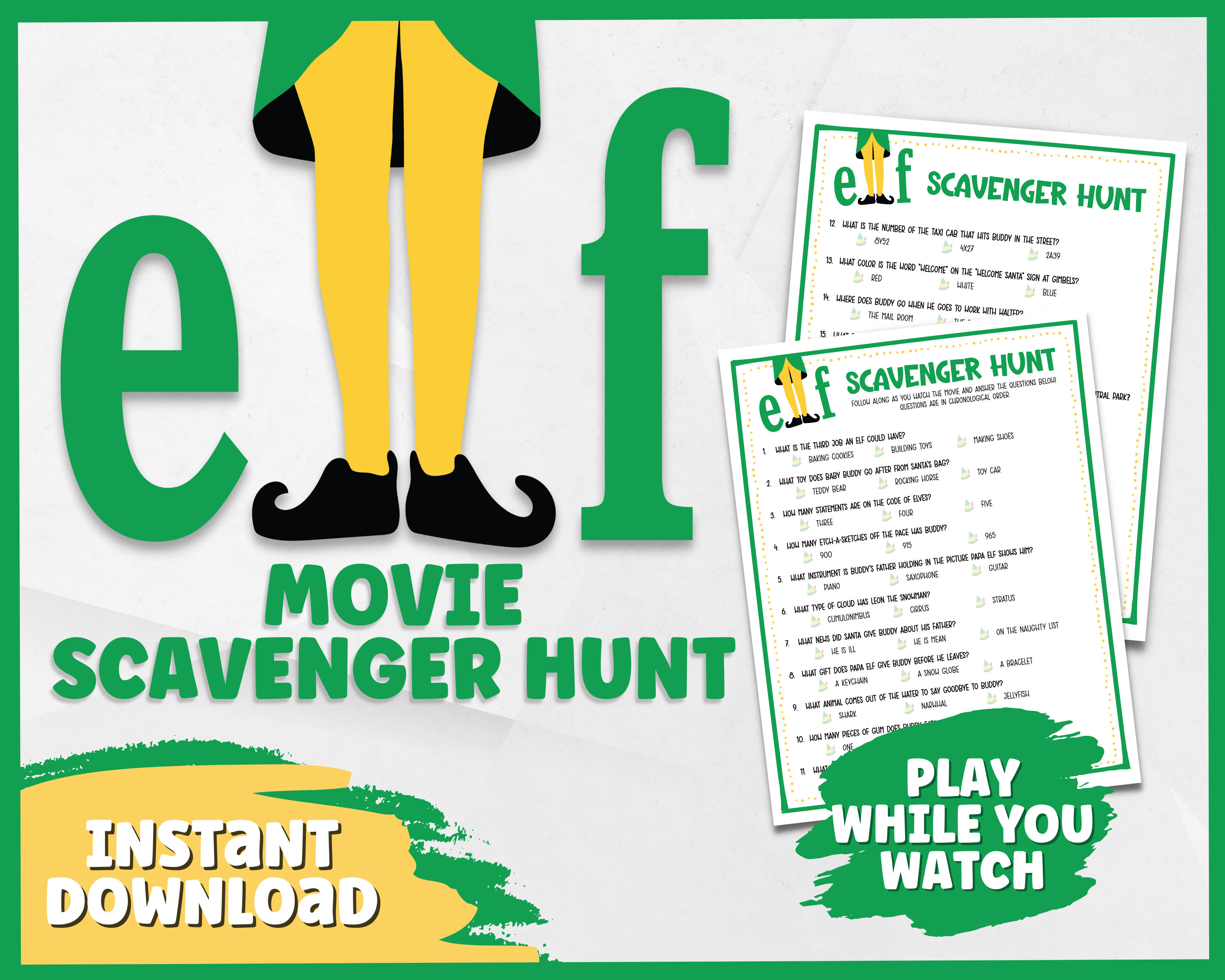Elf Movie Scavenger Hunt | Scavenger Hunt | Christmas Game Printable ...