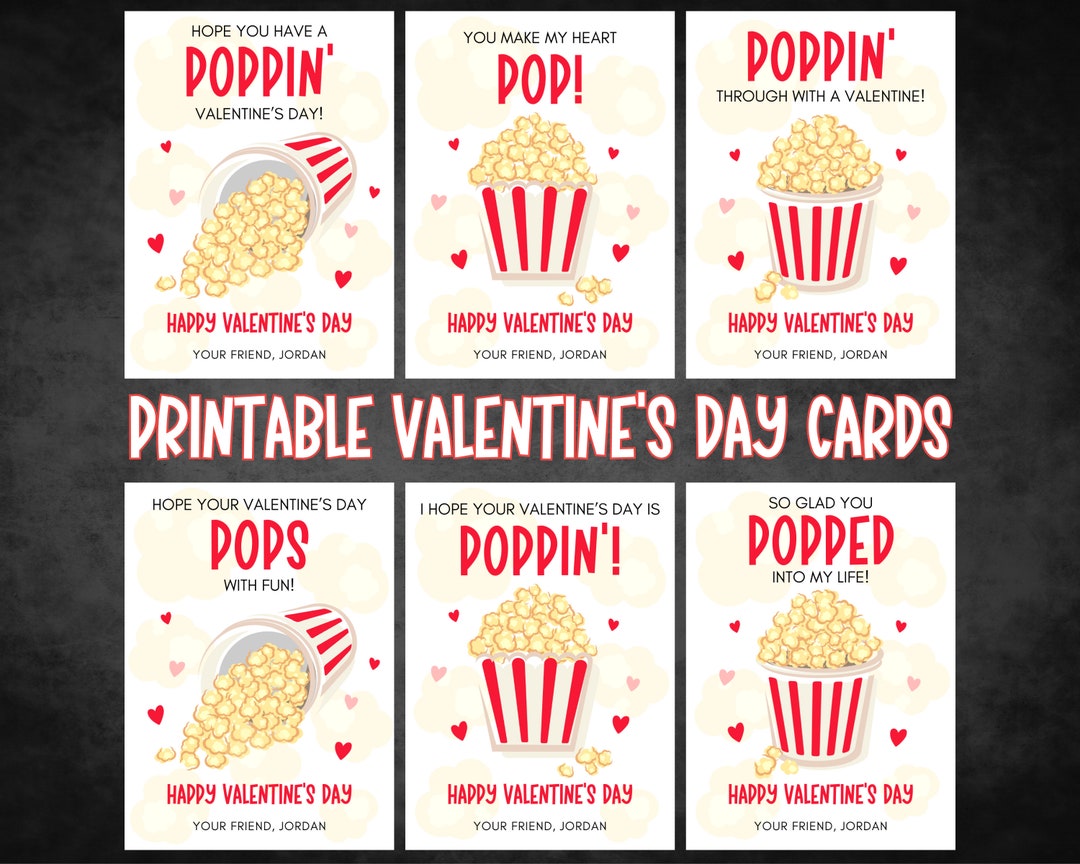 Popcorn Valentine's Day Cards, Printable Valentine's for Kids, Kids ...