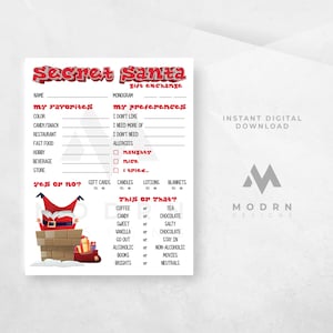 Printable Secret Santa Questionnaire for Christmas Gift Exchange ...