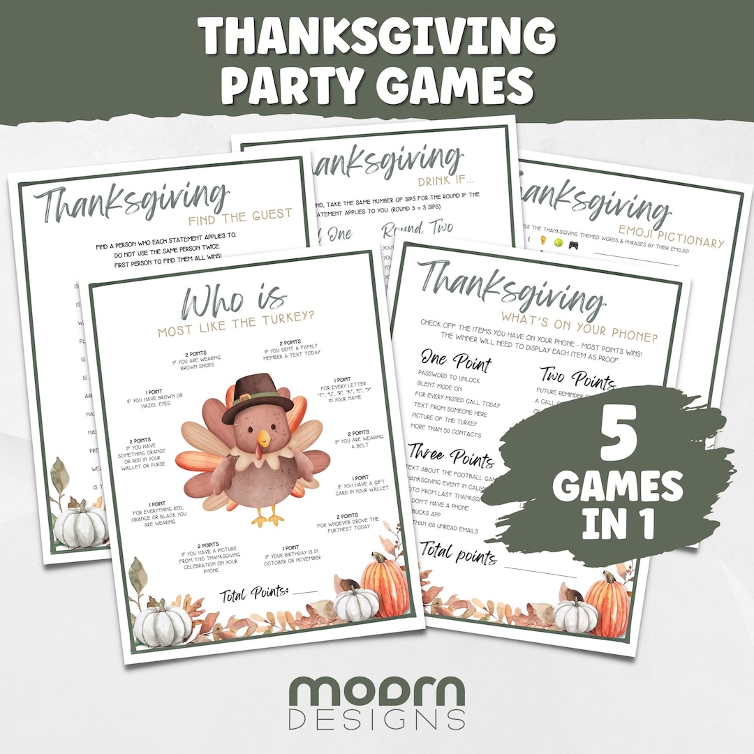 Thanksgiving Party Games Bundle | Thanksgiving Printable Games for Kids ...