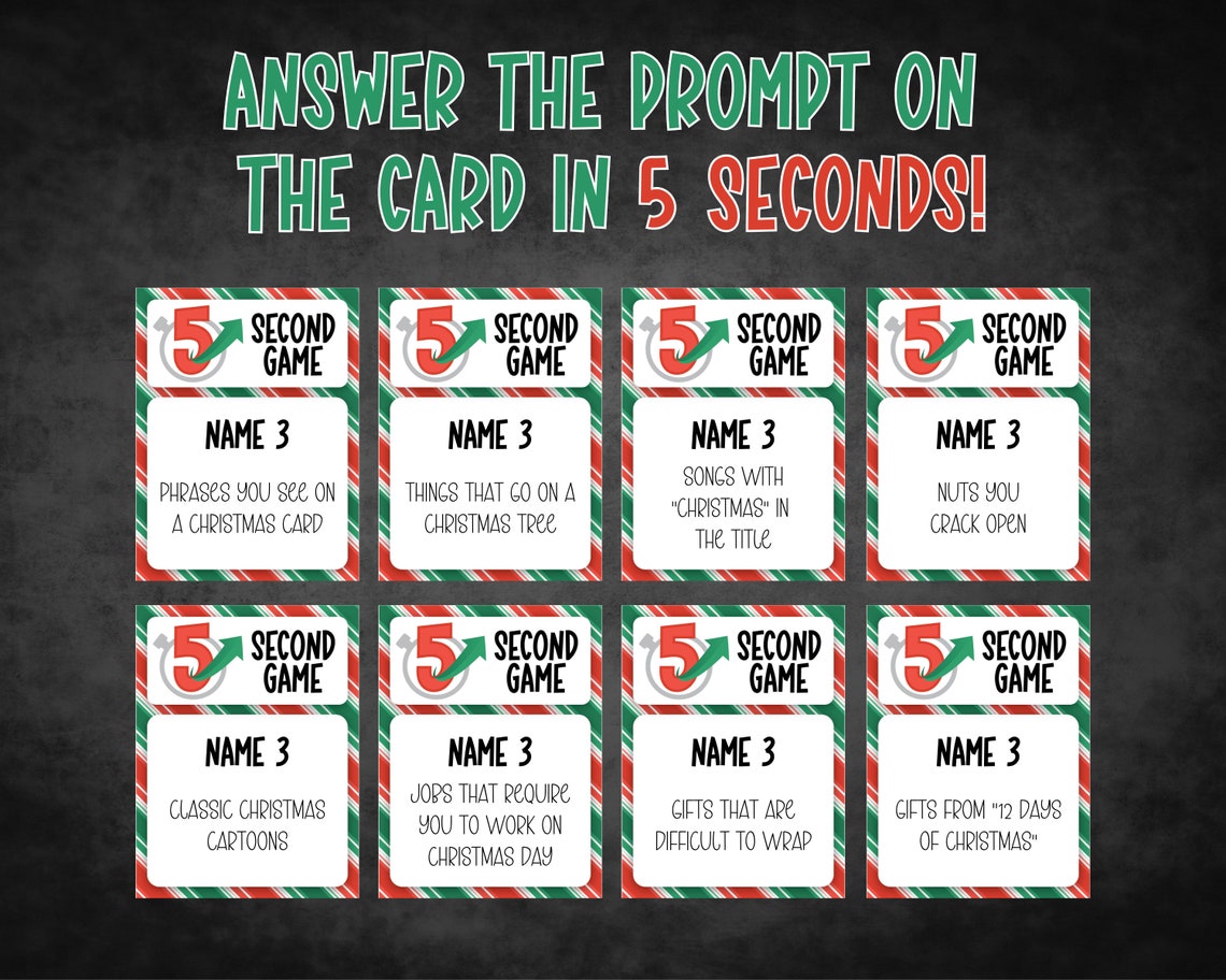 Christmas 5 Second Game, Printable Christmas Game, Christmas Party Game ...