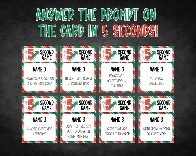 Christmas 5 Second Game, Printable Christmas Game, Christmas Party Game ...
