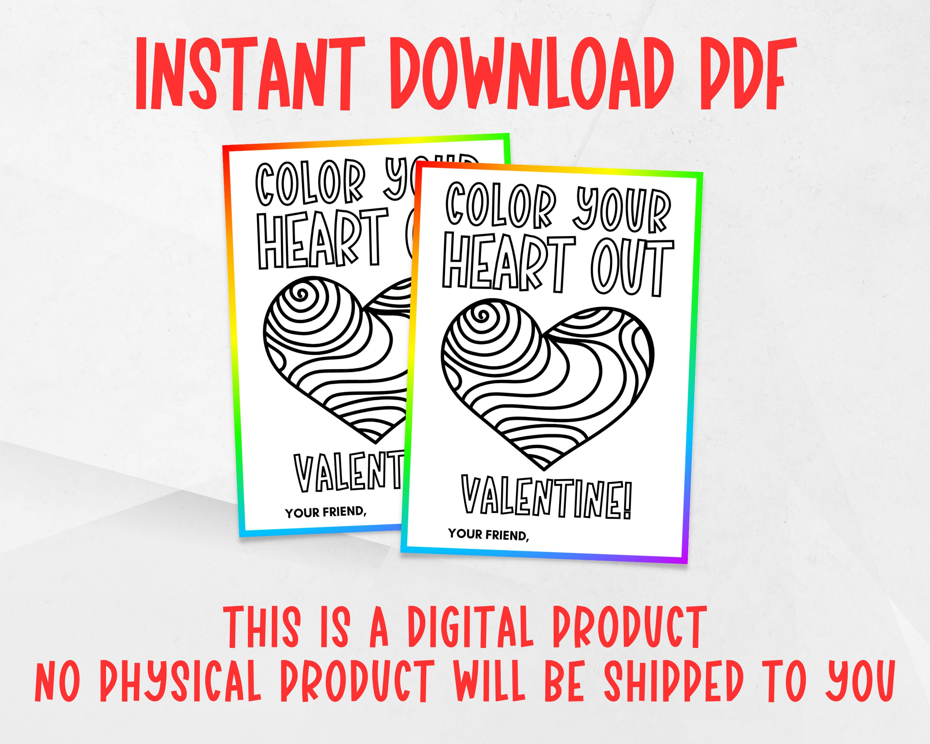 Color Valentine's Day Cards, Printable Valentine's for Kids, Kids ...