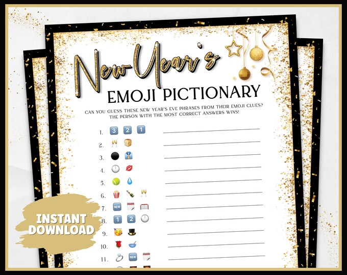 New Year's Eve Emoji Pictionary | Printable New Year's Game | New Years ...