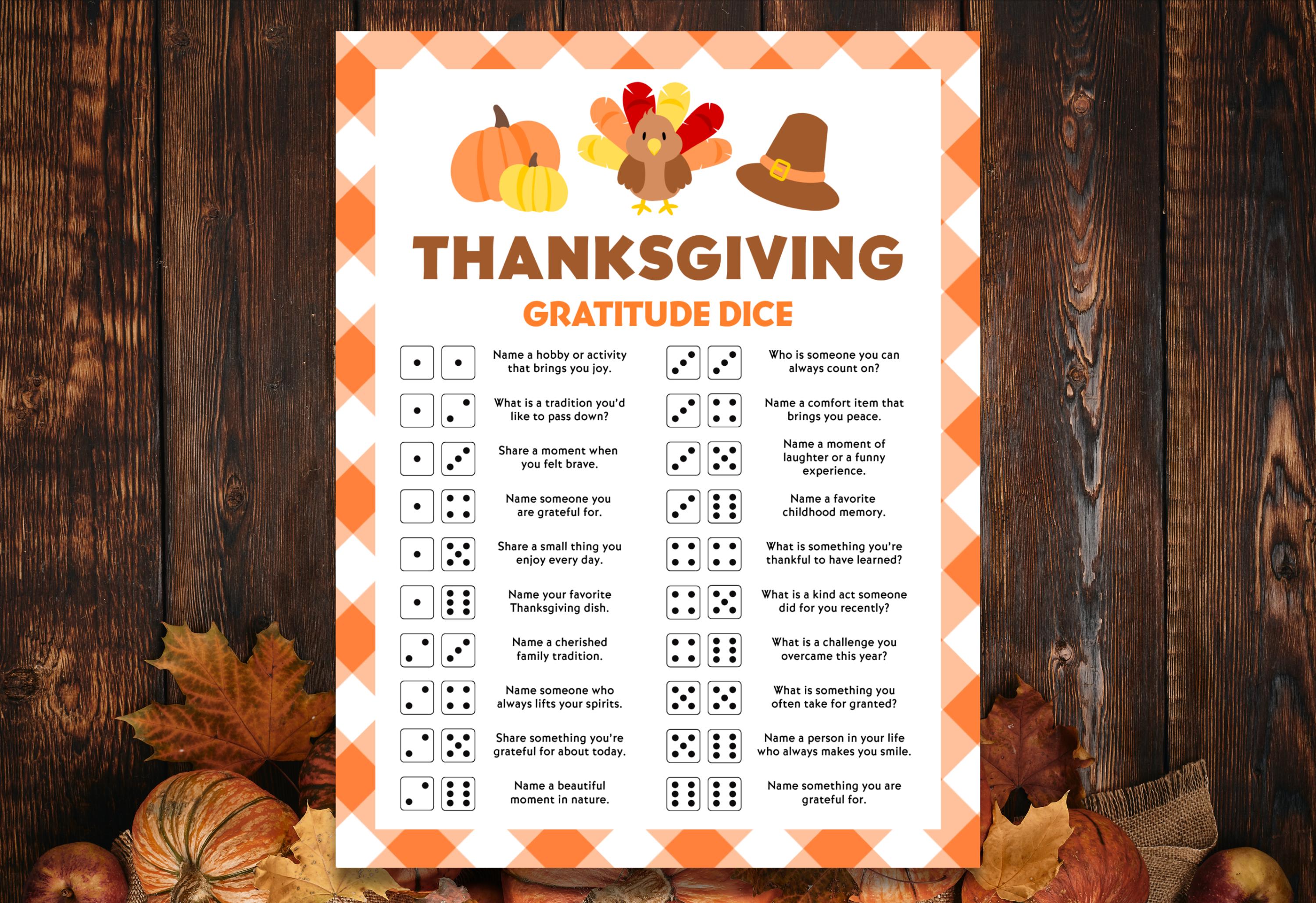 Thanksgiving Gratitude Dice Game, Friendsgiving Party Games, Fall Time ...