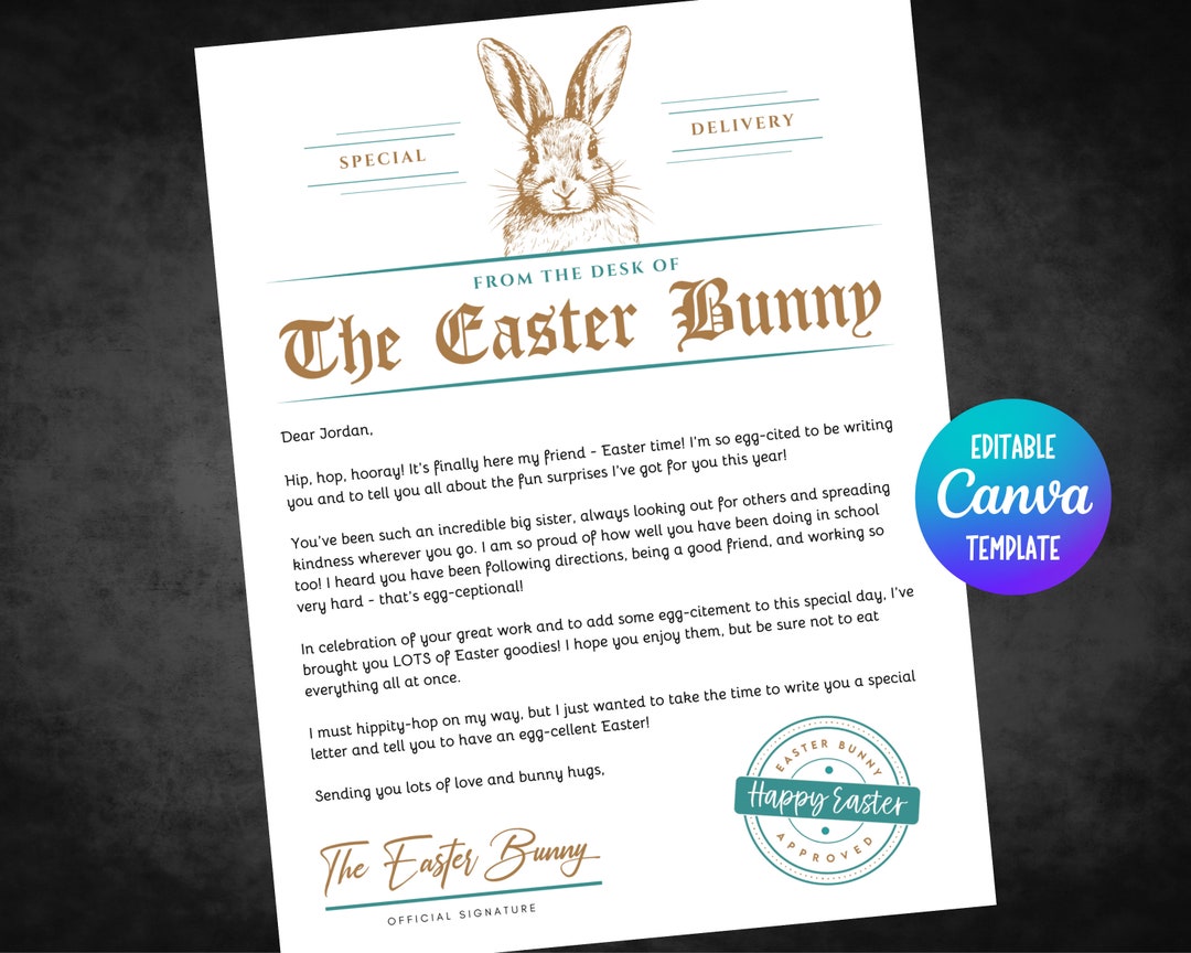 Editable Official Easter Bunny Letter, Letter From Easter Bunny ...