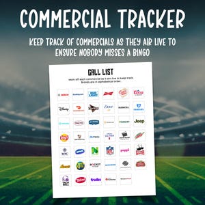 Big Game Commercial Bingo, Super Commercials Bowl Bingo, Football Bingo ...