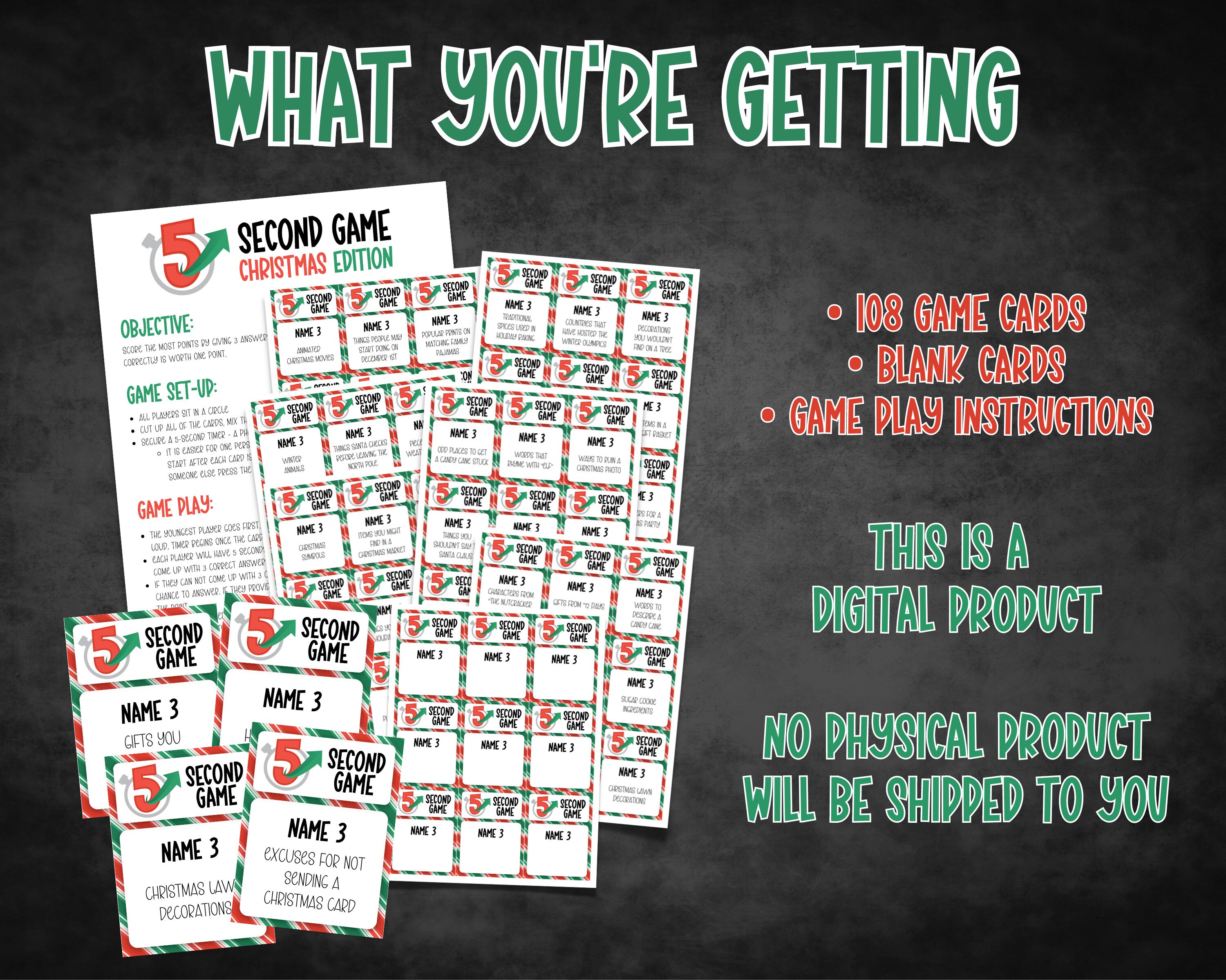 Christmas 5 Second Game, Printable Christmas Game, Christmas Party Game ...