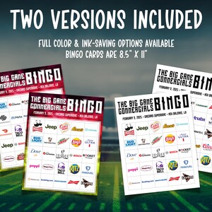 Big Game Commercial Bingo, Super Commercials Bowl Bingo, Football Bingo ...