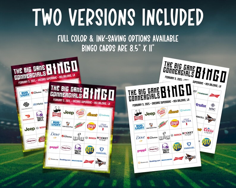 Big Game Commercial Bingo, Super Commercials Bowl Bingo, Football Bingo ...