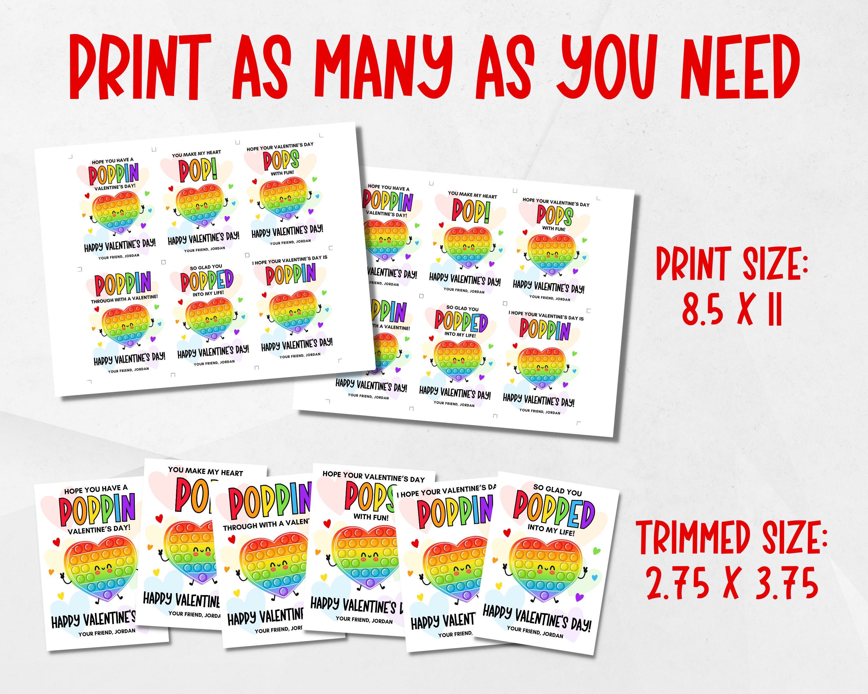 Pop It Valentine's Day Cards, Printable Valentine's for Kids, Kids ...