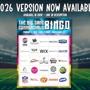 Big Game Commercial Bingo, Super Commercials Bowl Bingo, Football Bingo ...