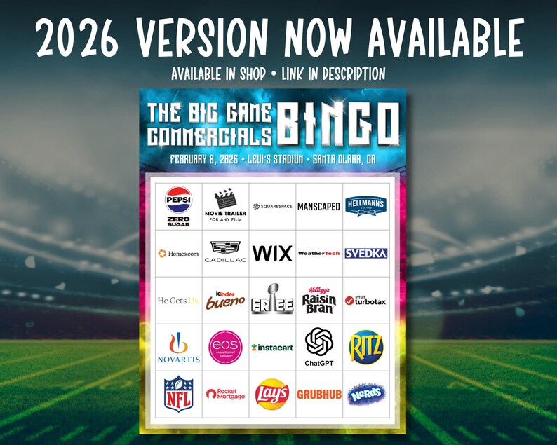 Big Game Commercial Bingo, Super Commercials Bowl Bingo, Football Bingo ...