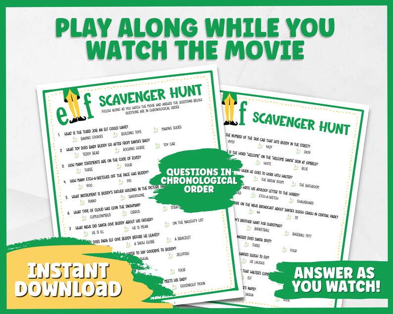 Elf Movie Scavenger Hunt | Scavenger Hunt | Christmas Game Printable ...