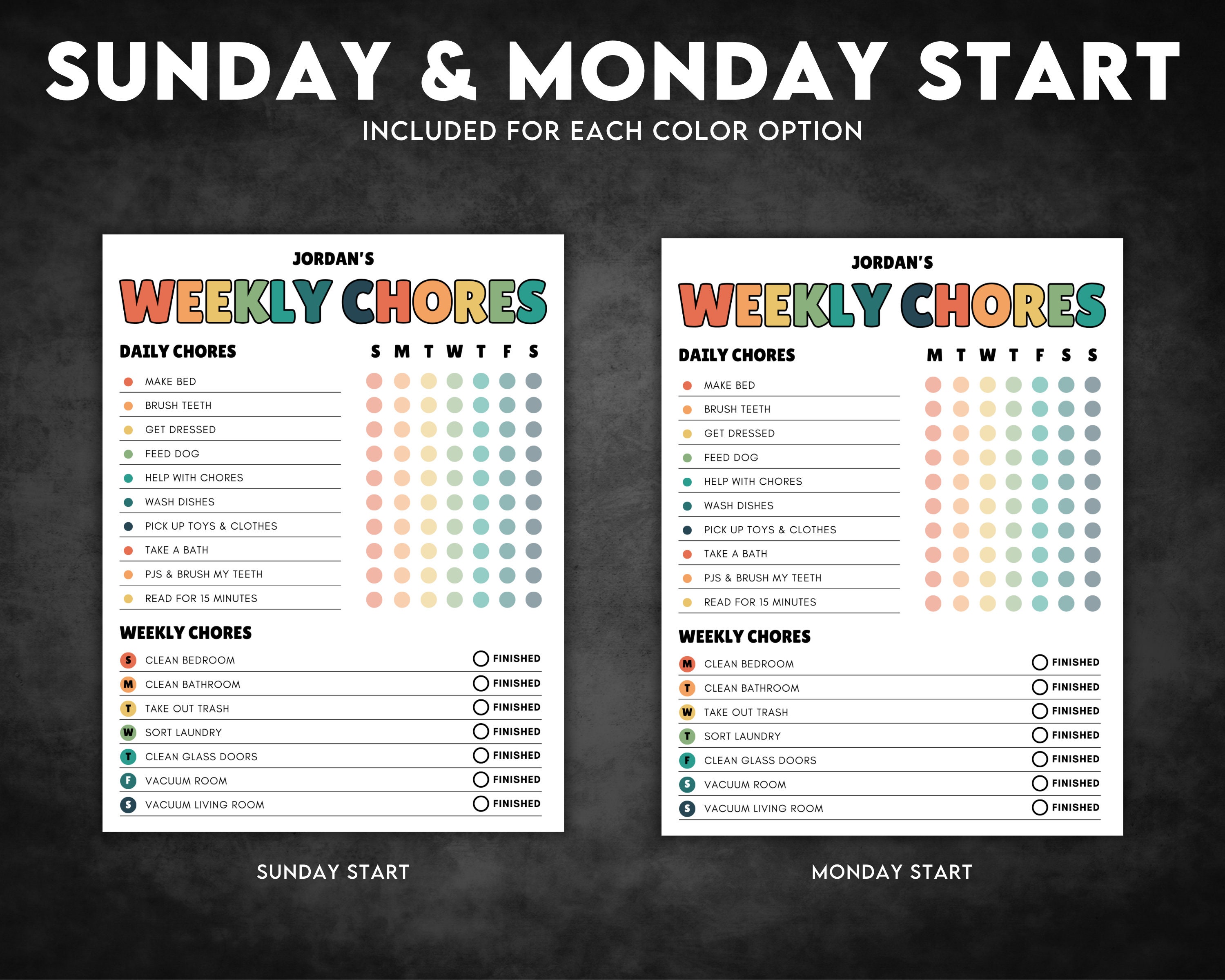 Editable Weekly Chore Chart for Kids, Printable Chore Chart, Kids Daily ...