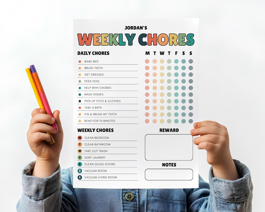 Editable Weekly Chore Chart for Kids, Printable Chore Chart, Kids Daily ...