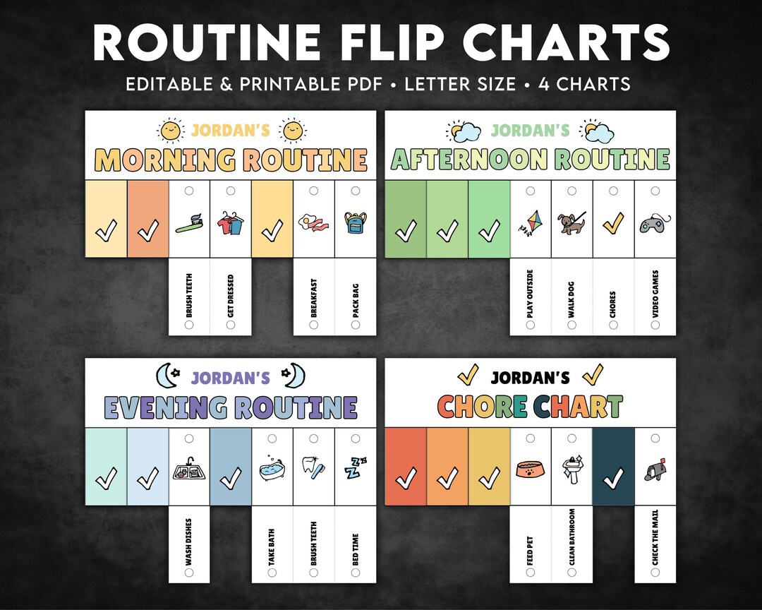 Kids Flip Routine Chart, Editable Flip Routine Chart, Editable Chore ...