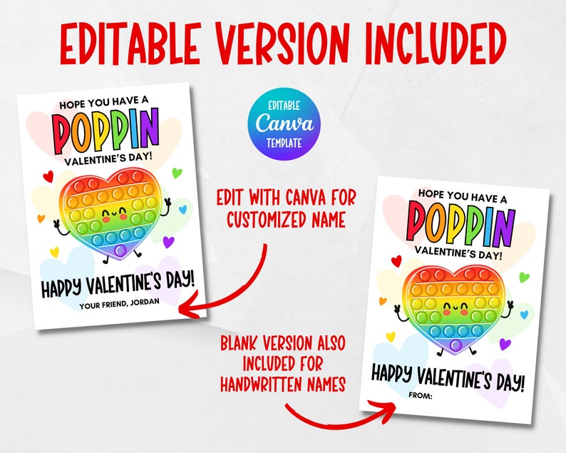 Pop It Valentine's Day Cards, Printable Valentine's for Kids, Kids ...