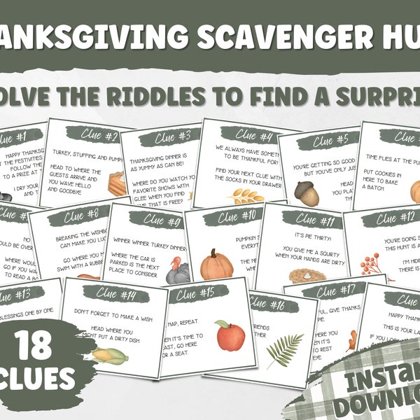 Thanksgiving Treasure Hunt Clues - Etsy